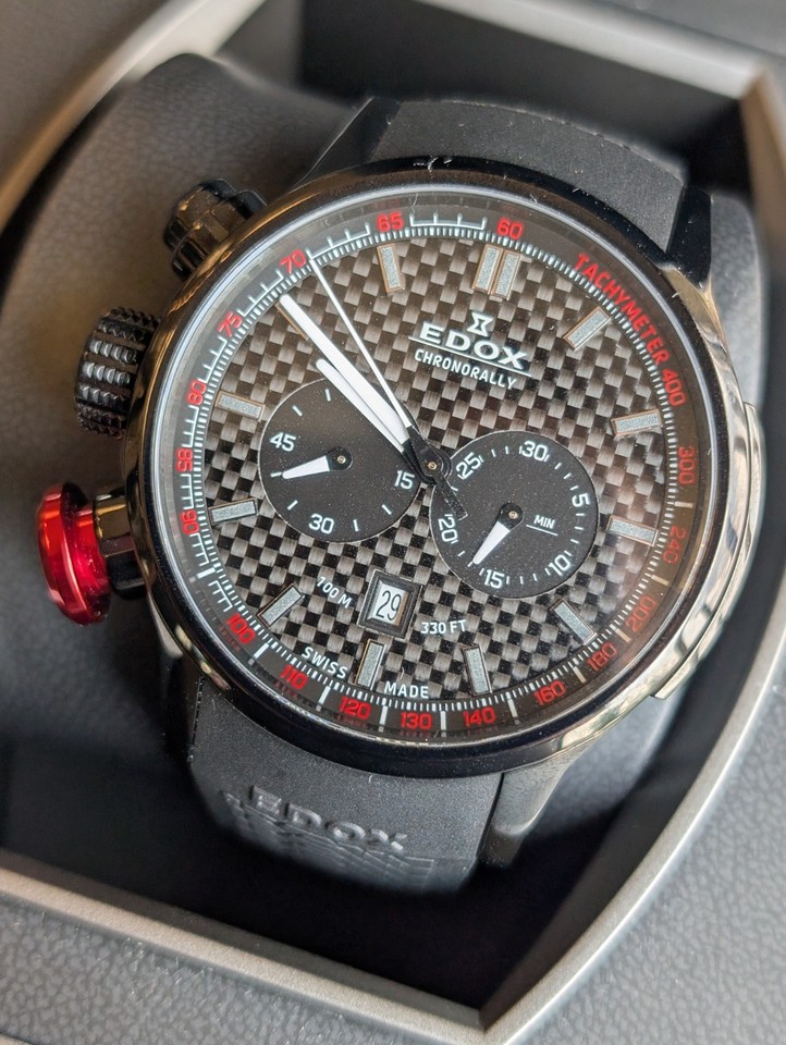 EDOX Chronorally Black Stainless Steel Quartz Wrist Watch with Box ...