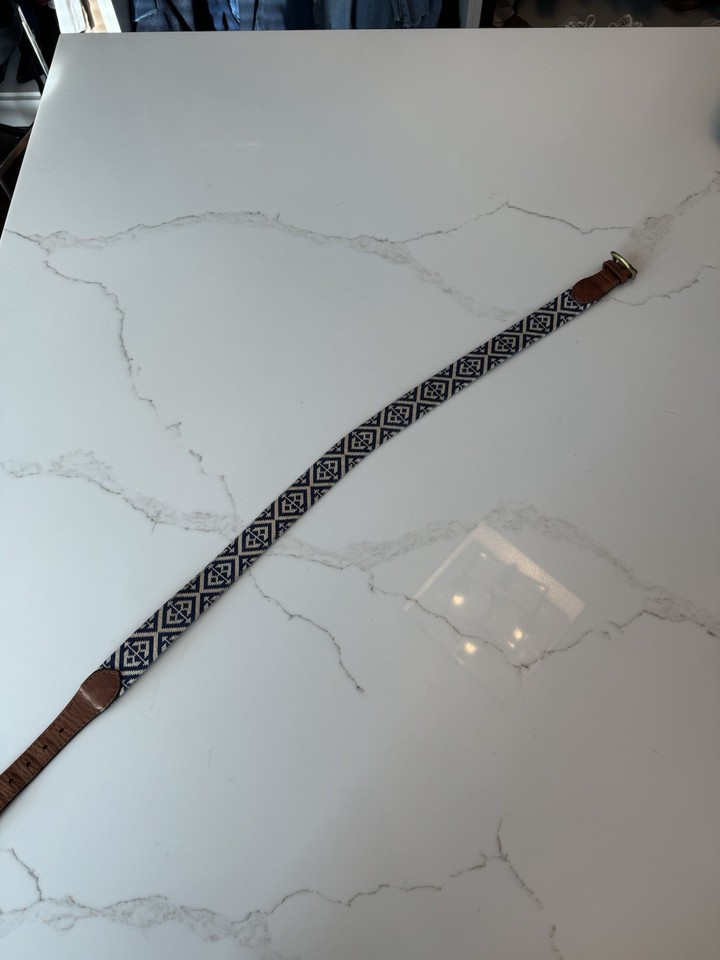 Men's Brown Blue White Geometric Braided Woven Belt Size 34 Adjustable ...