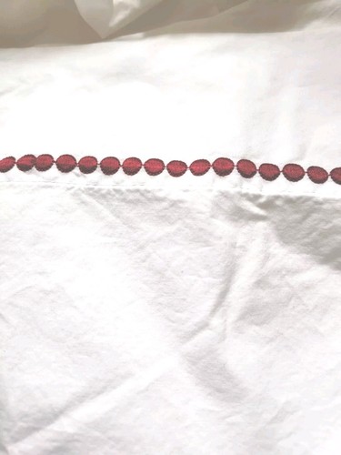Pottery Barn Red Embroidery Dots Border Crispy White Full Flat Sheet ...