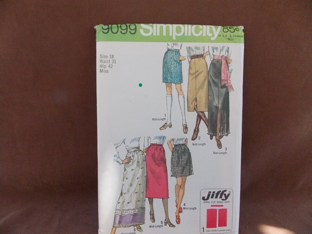 Simplicity 9099 Mini Midi Maxi Length Skirt Vtg70s Sewing Pattern WMN ...