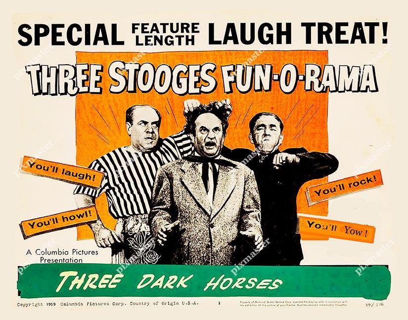 THE 3 STOOGES FUN-O-RAMA 1959 11x14 THREE DARK HORSES #1 TITLE LOBBY ...