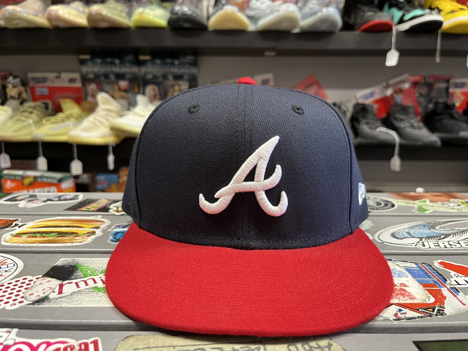 New Era Atlanta Braves Navy Blue Fitted Hat Size 7 1/… - Gem