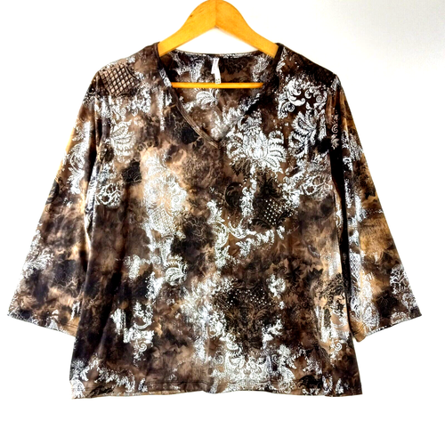 Vintage White Stag Top Shirt Women's Size XL Brown Silver Abstract V ...