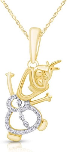 1/10Ct Snowman Pendant 18" Necklace Natural Diamond 925 Sterling Silver ...