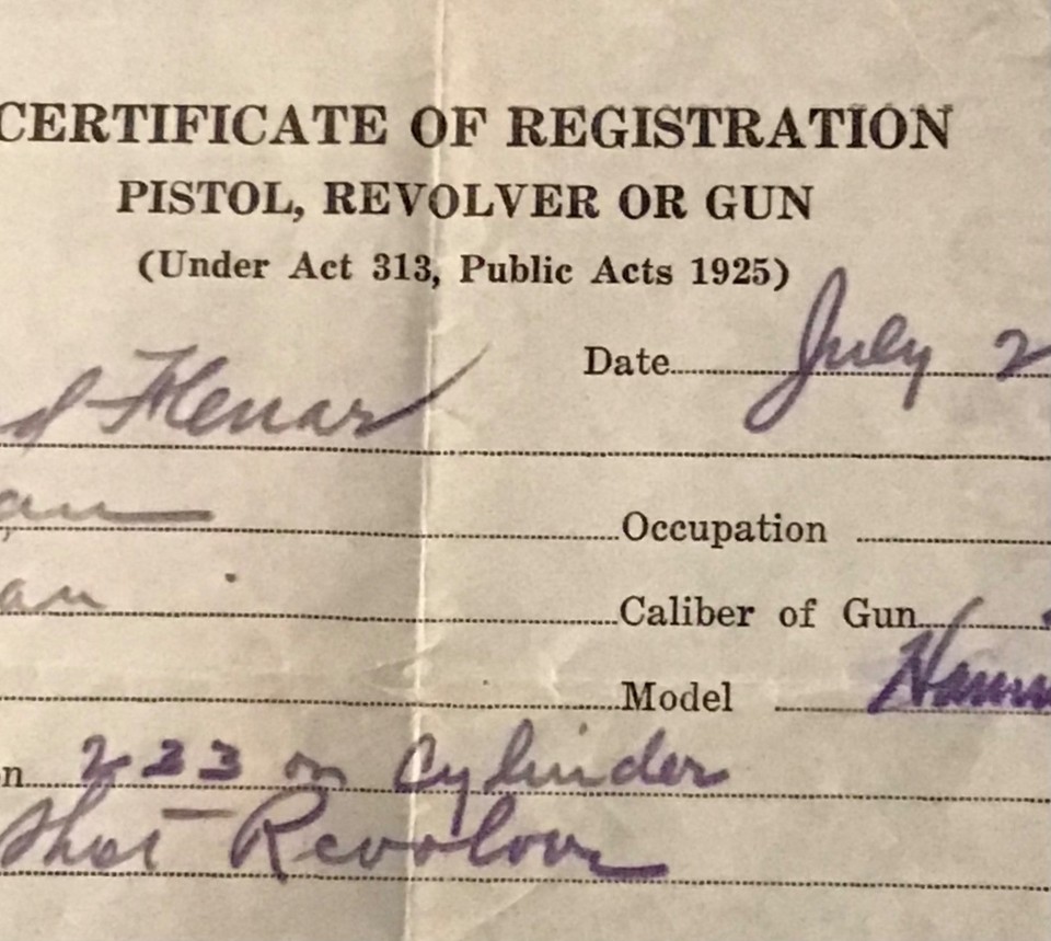 1974 Michigan Gun Registration, Authentic Vintage Firearm License ...
