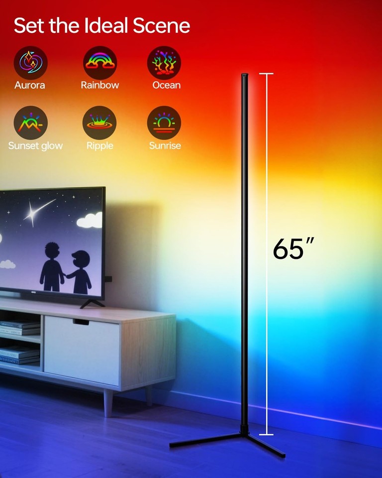 Smart RGB Corner Floor Lamp, APP & Voice Control, 16 Million Color ...