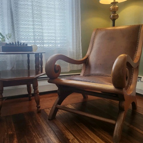 Vintage British Colonial Plantation Authentic Leather Campenchne Chair ...