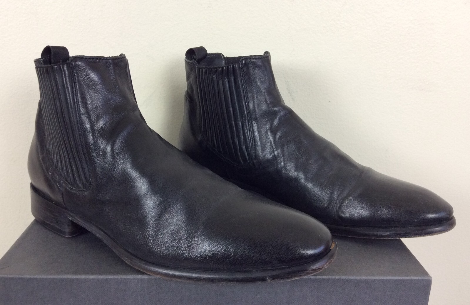 $698 John Varvatos Collection Eldridge Covered Chelsea Black Leather ...