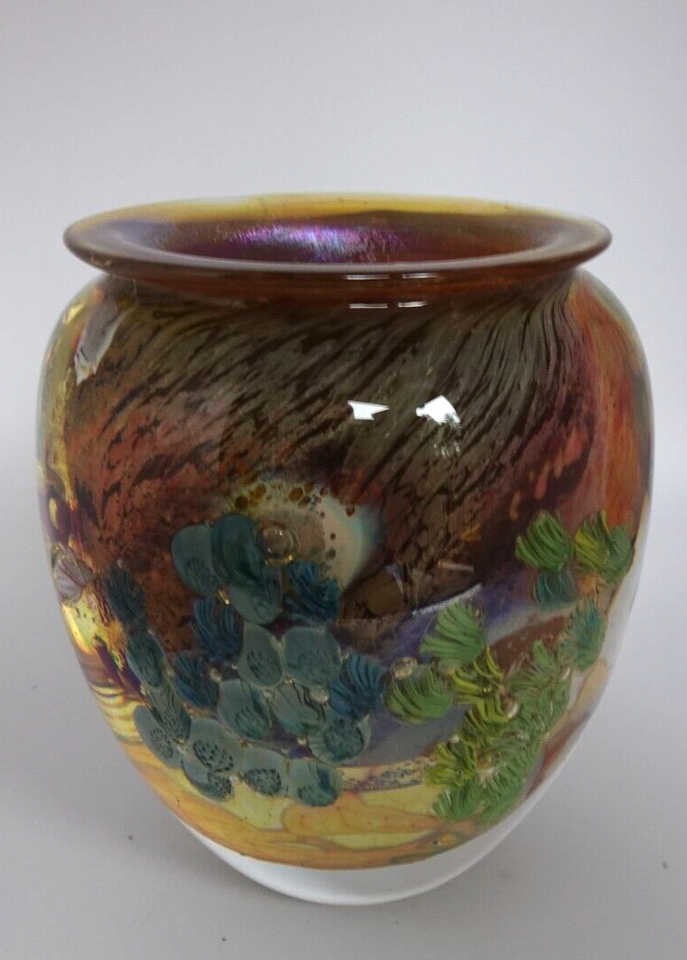 Signed Josh Simpson Studio Art Glass Inhabited Planet Paperweight Vase ...