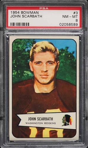 1954 Bowman FB Card # 3 John Scarbath Washington Redskins HOF PSA 8 NM ...