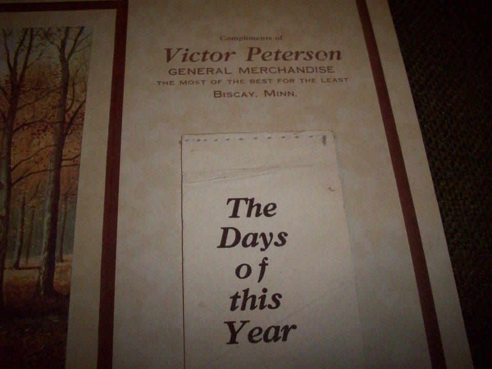 1920 Victor Peterson Advertising Calendar Biscay Minnesota General ...