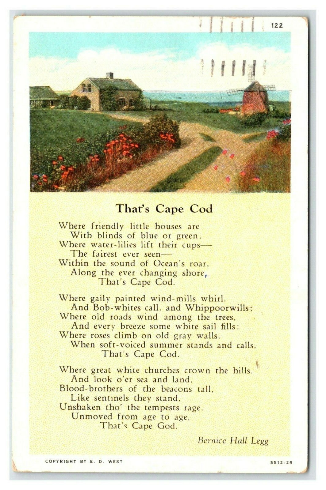 That's Cape Cod Massachusetts Bernice Hall Legg Poem Vintage Postcard ...