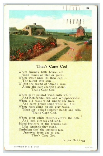 That's Cape Cod Massachusetts Bernice Hall Legg Poem Vintage Postcard ...