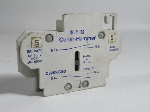 Eaton Cutler Hammer C320KGS3 Auxiliary Contact Bottom Tab Broken 6A ...