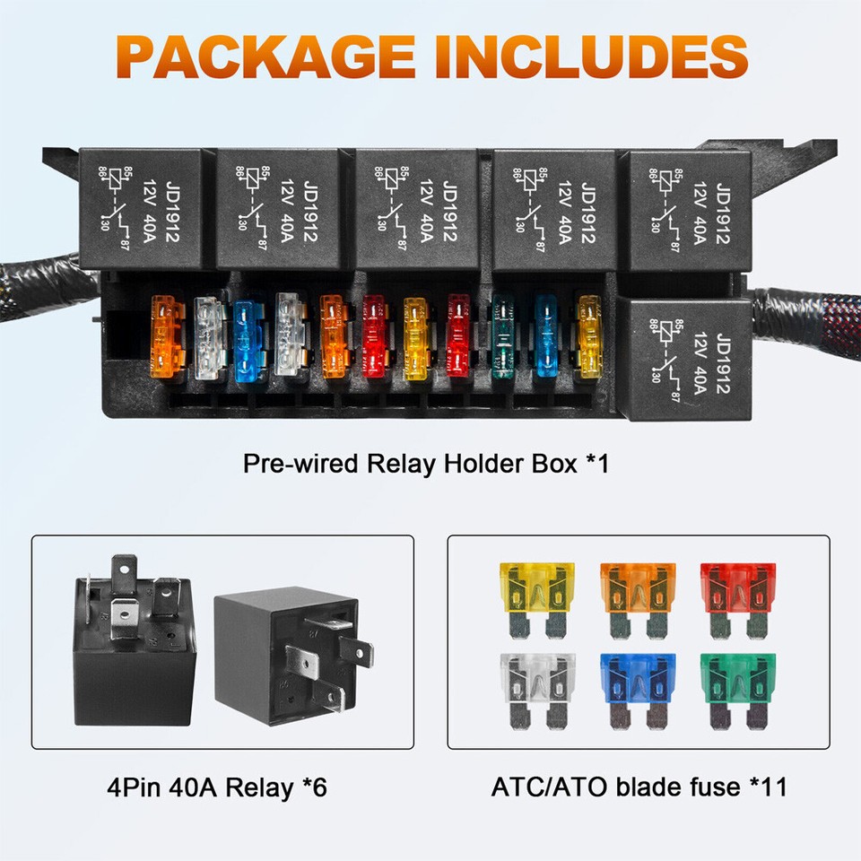 For Car Truck 12V Relay Box, 6 Relays, 11 Relay Slots & ATO Fuse Slots ...