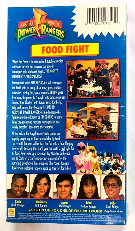 Mighty Morphin Power Rangers: Blue Ranger Food Fight (VHS, 1993) Vol. 3 ...