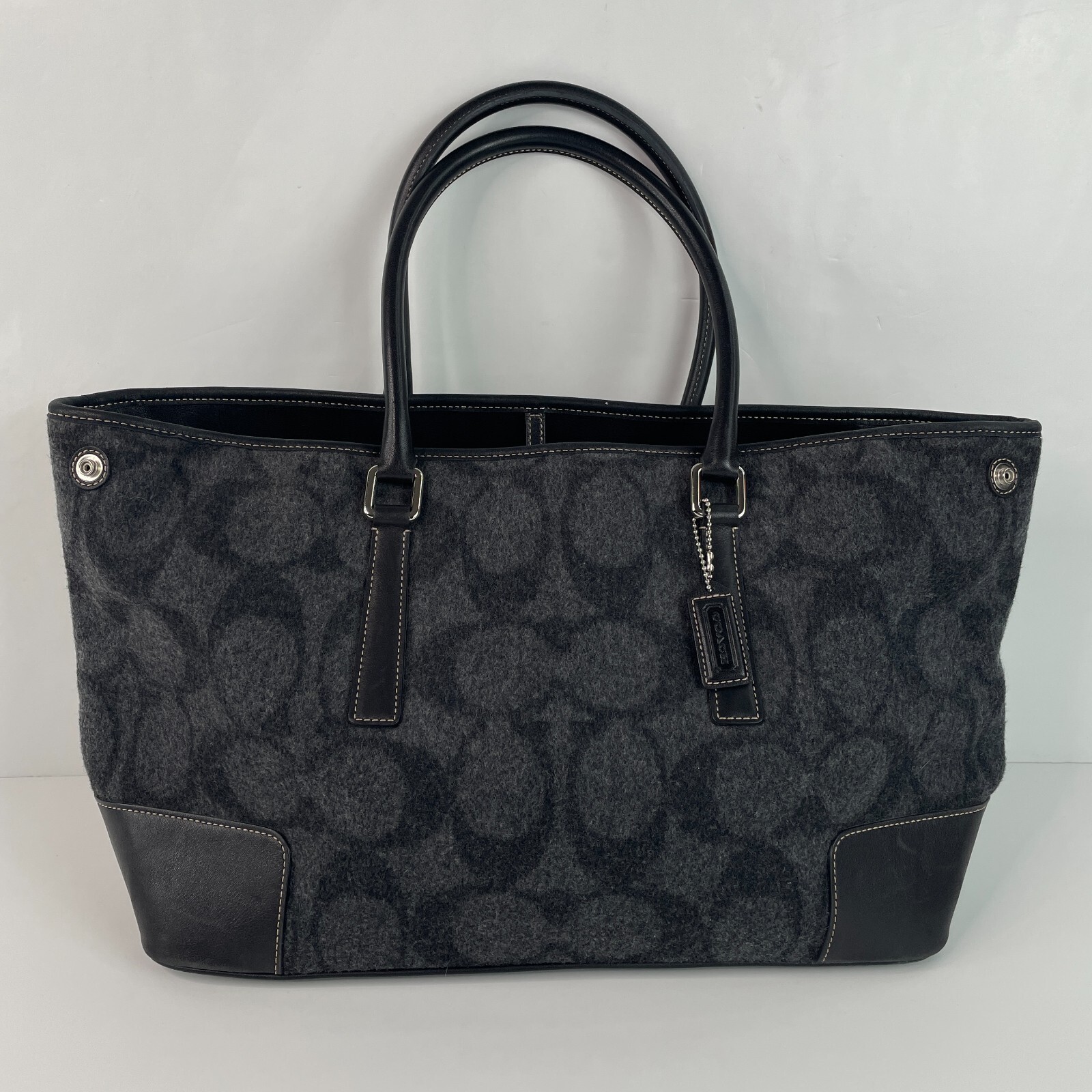 Coach Signature Wool & Leather Shoulder Tote Bag Gray… - Gem