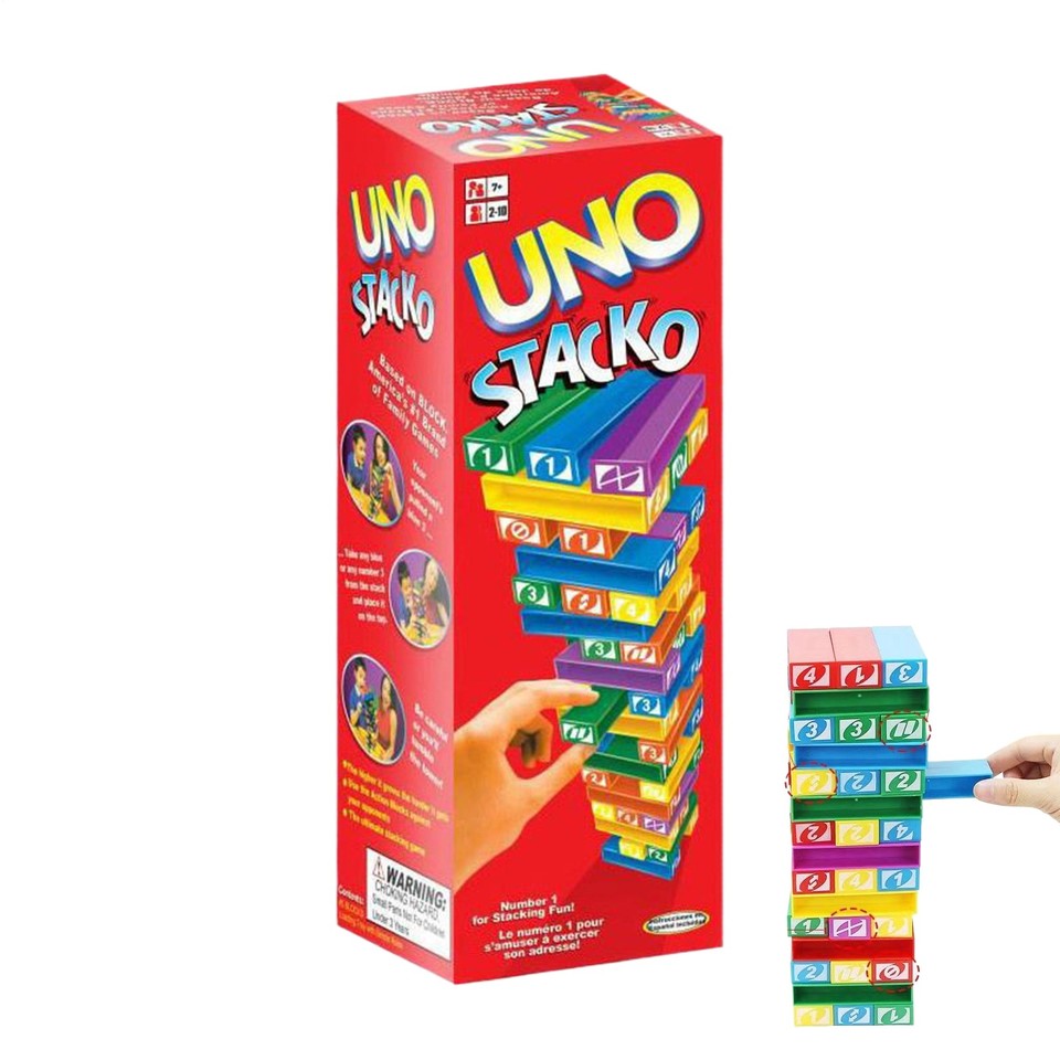 UNO Stacko Party Game Colored Stacking Blocks Balance Mattel S/L 45 Pieces Block | eBay