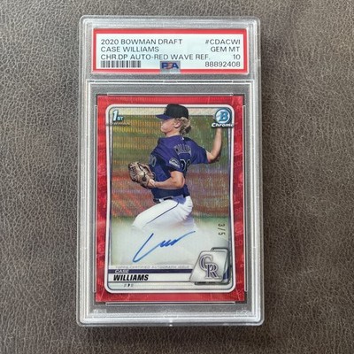 2020 Bowman Draft Case Williams Red Wave Refractor Auto 3/5 PSA 10 RC ...