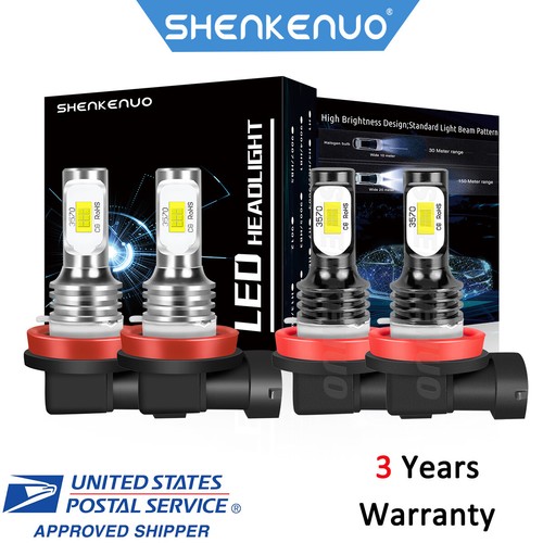 4Pcs H11 H11 LED Headlight High Low Beam Upgrade Bulbs White 6000K ...