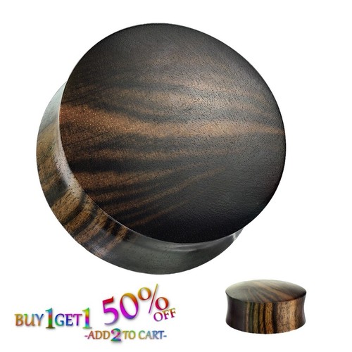 Pair 8g-25mm STRIPED EBONY WOOD PLUGS Double Flare Gauges Tunnels Ear ...