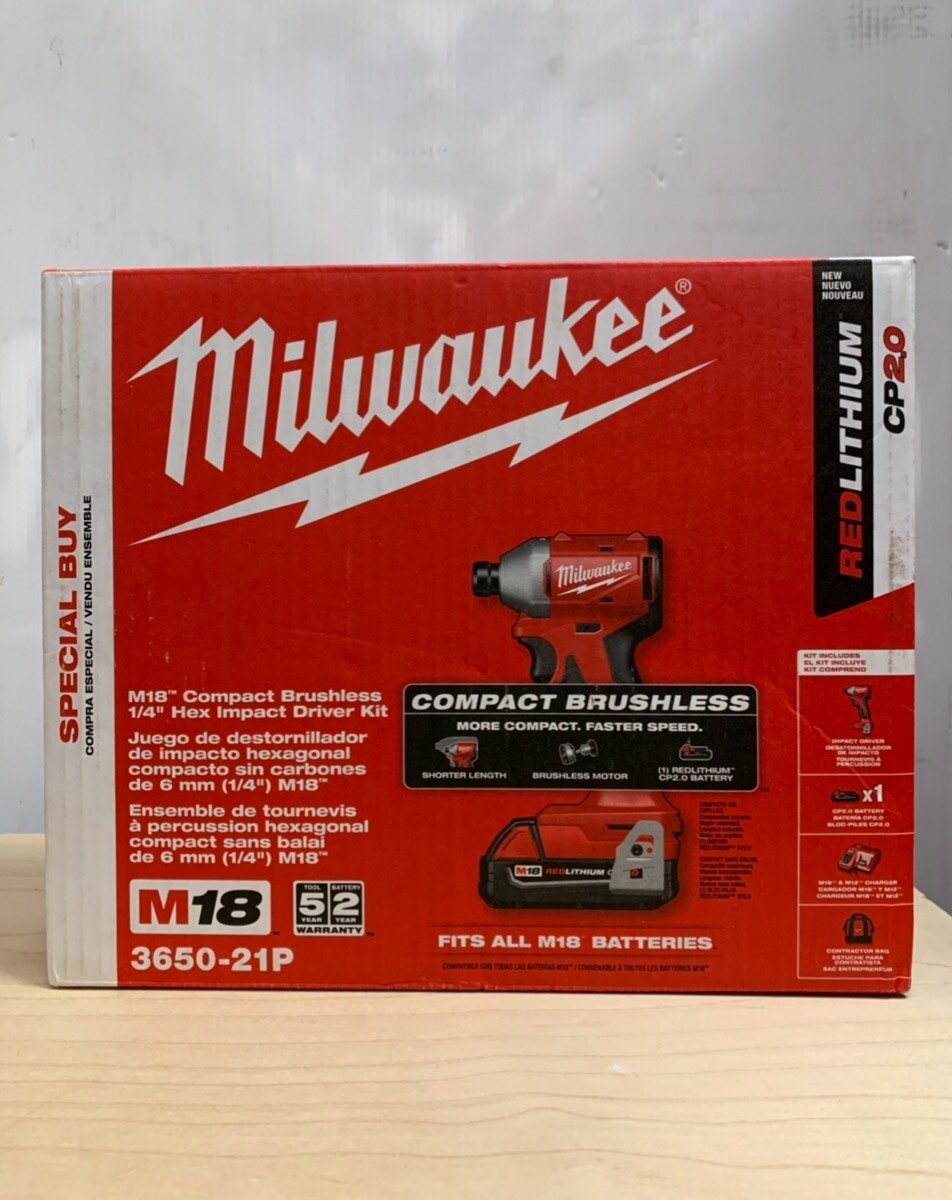 Milwaukee 3650-21P M18 Compact Brushless 1/4" Hex Impact Driver Kit ...