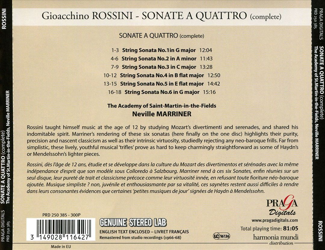 GIOACCHINO ROSSINI - SONATE A QUATTRO NEW CD 3149028116427| eBay