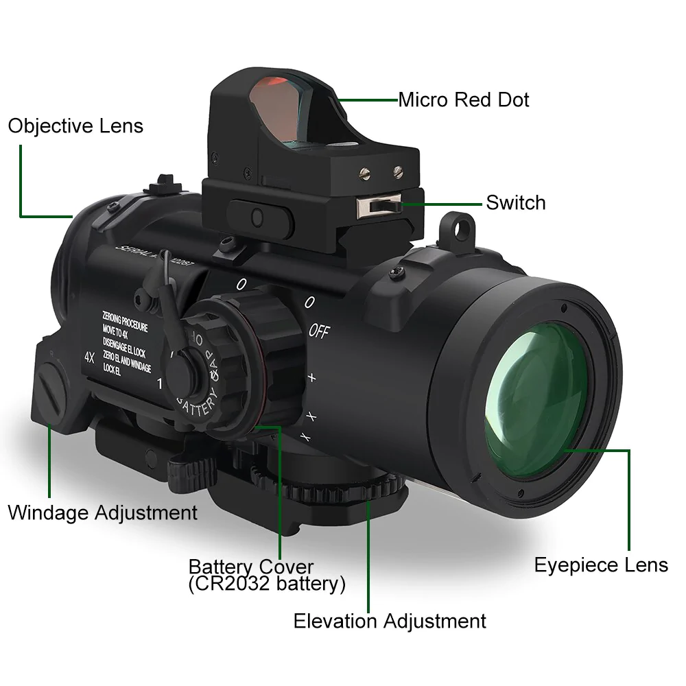 1x-4x Fixed Dual Purpose Scope With Mini Red Dot Scope Red Dot Sight | eBay