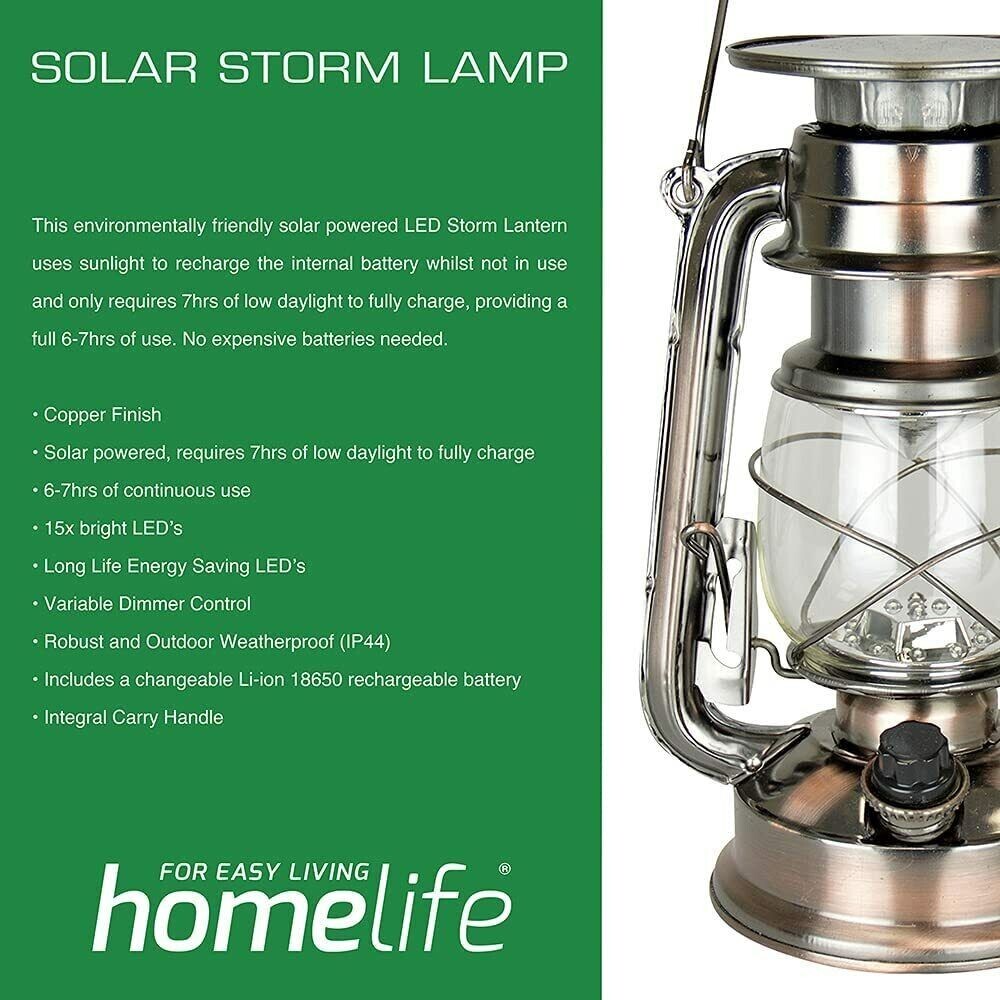 Rustic Copper Solar Powered Hurricane LED Light Outdoor Lantern Camping ...