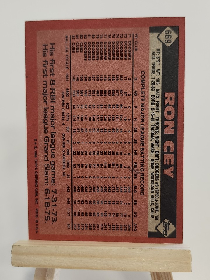 1986 TOPPS #669 RON CEY CHICAGO CUBS | eBay