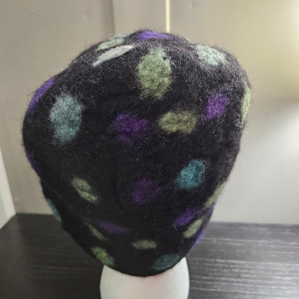 Rising Tide Wool Bucket Hat Black Purple Green Blue Polka Dot Handmade ...