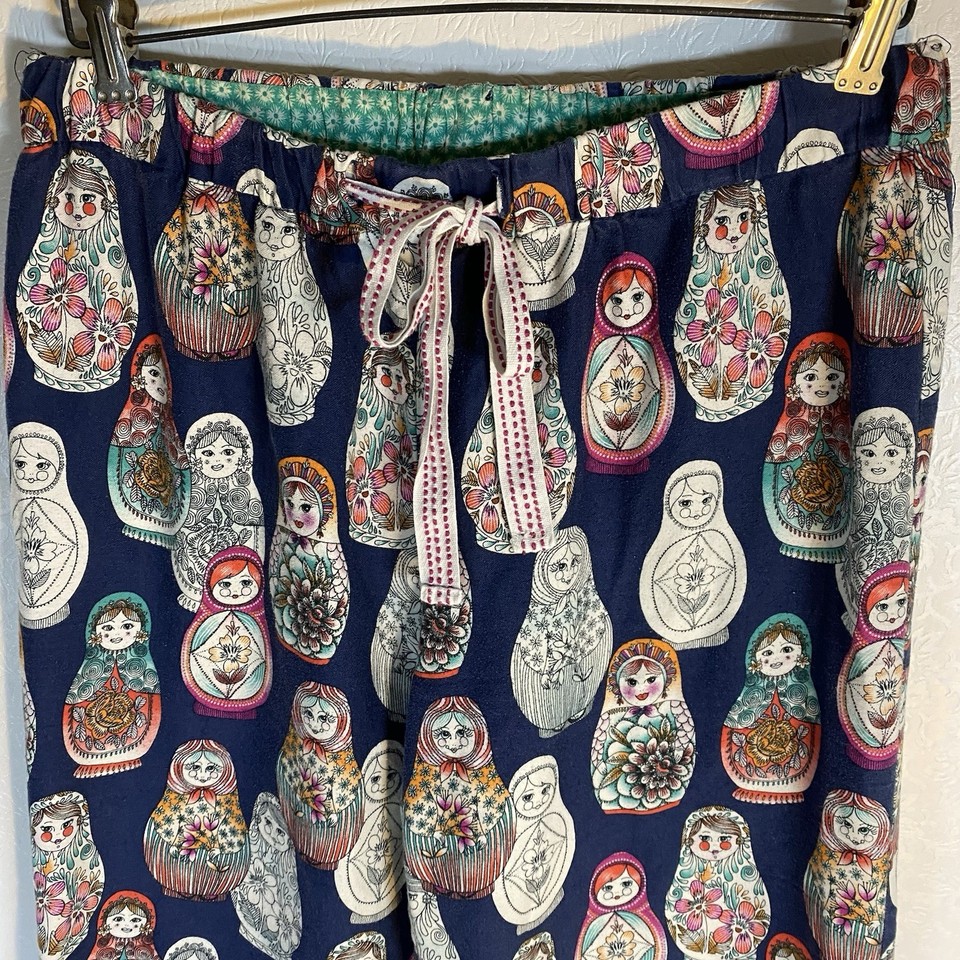 E By Eloise For Anthropologie sz S Blue Pajama Pants Nesting Dolls Roll ...