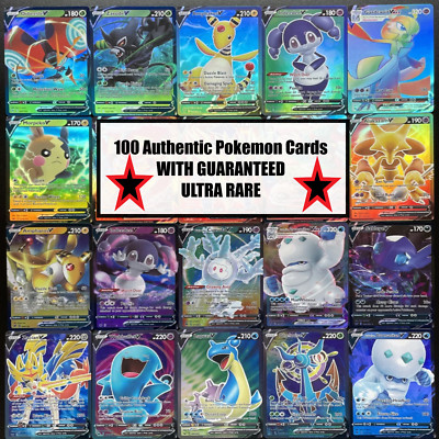 Pokemon Card Lot 100 Official TCG Cards + Ultra Rare | VMAX GX EX VSTAR ...