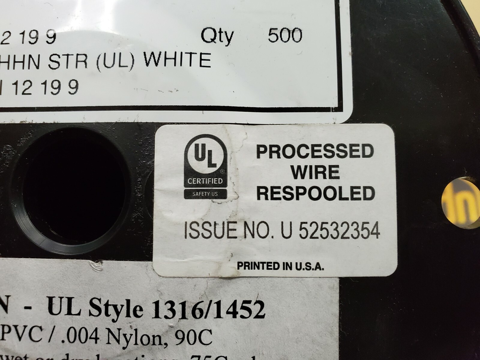 Copper WHITE 600 volt CSA Type TWN75/T90 Processed wire-LR107295 (500FT ...