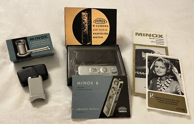 VTG MINOX B MINIATURE SPY CAMERA W/FLASH & FILM VIEWING MAGNIFIER-IN ...