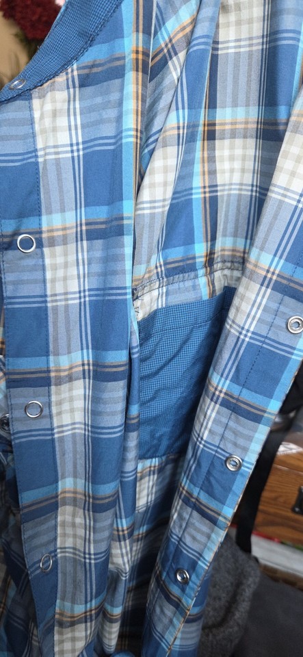 Kuhl Eluxor Gray Blue Plaid Metal Pearl Button Hiking Camp Shirt Sz XXL ...