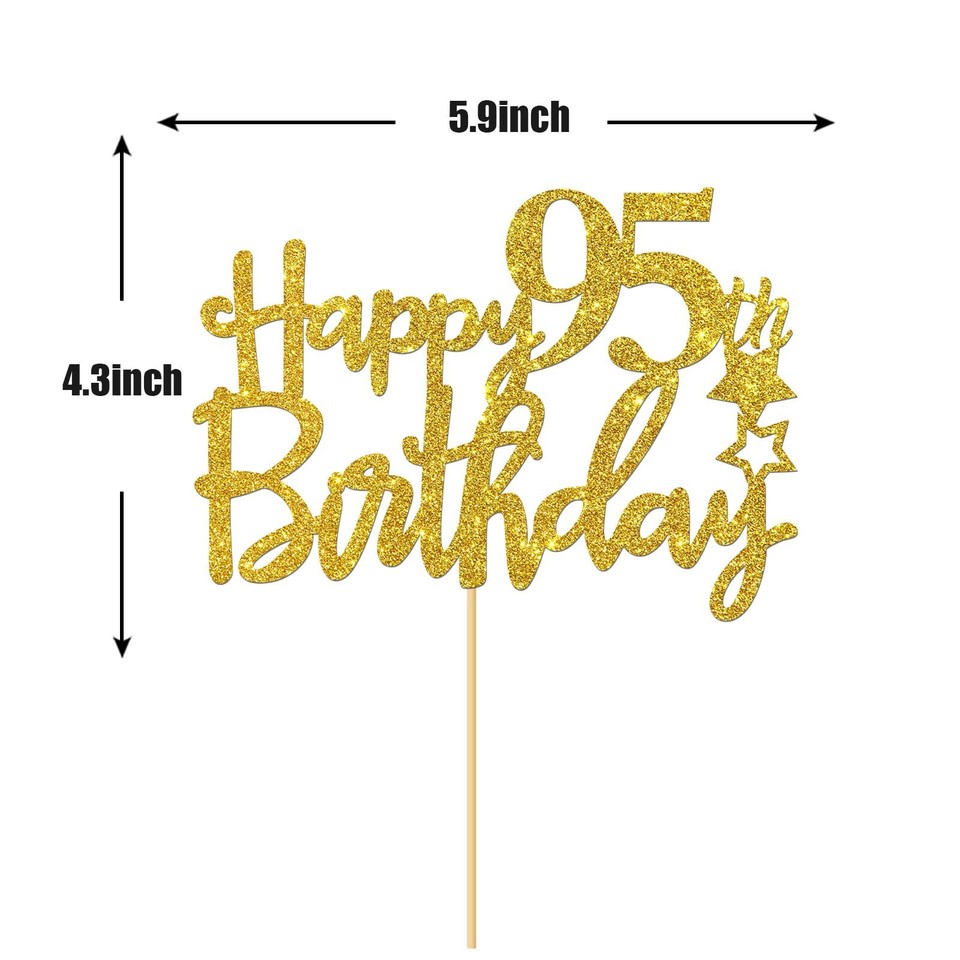 Gold Glitter Happy 95th Birthday Cake Topper - 95 Sign Cake Topper ...