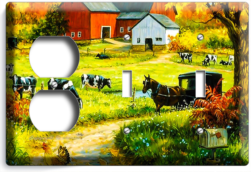 AMISH COUNTRY FARM BARN COWS HORSE CARRIAGE LIGHT SWITCH OUTLET PLATE ...