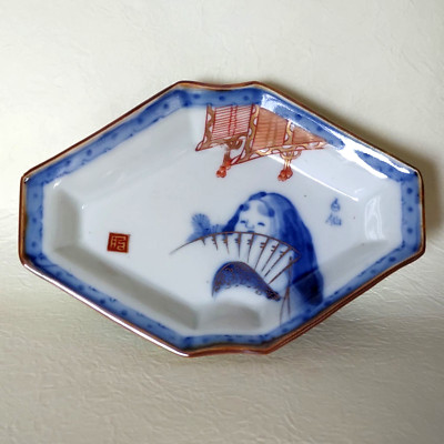 Japanese Imari Porcelain Plate Octagonal Rectang Heian Period Woman ...