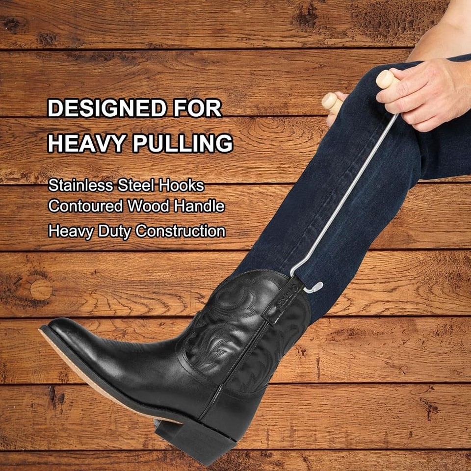 OFITMAGIC 9" Steel Boot Hooks with Wood Handle,Boot Puller for Cowboy ...