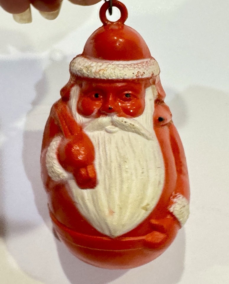 Vintage Irwin Celluloid Christmas Ornament Santa Claus Roly Poly w Sack ...