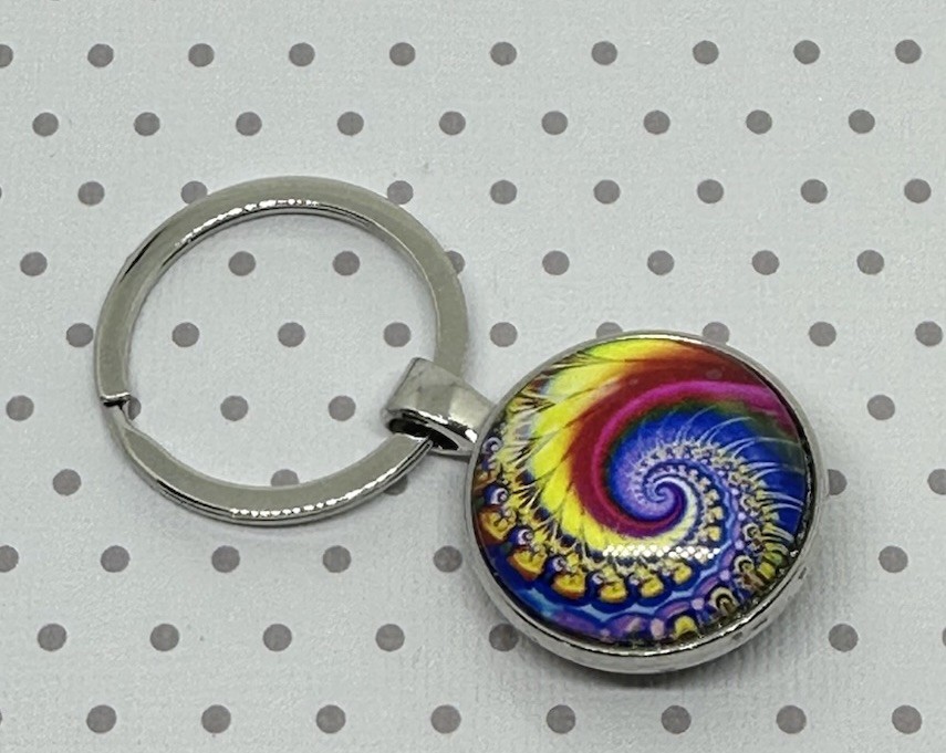 PSYCHEDELIC SWIRL Double-Sided Silver Split Ring Key Chain Glass ...