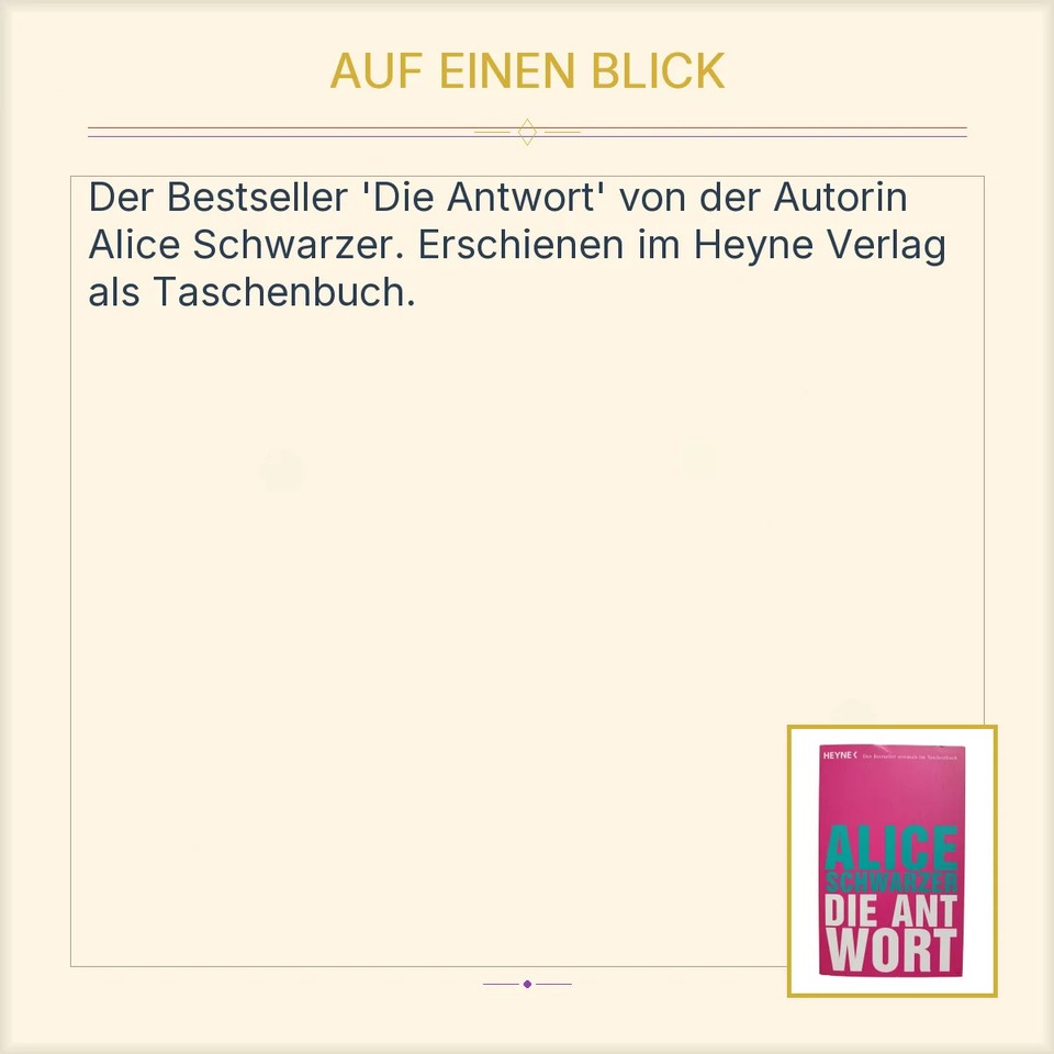 Alice Schwarzer Die Antwort Livre Politique Bestseller | eBay