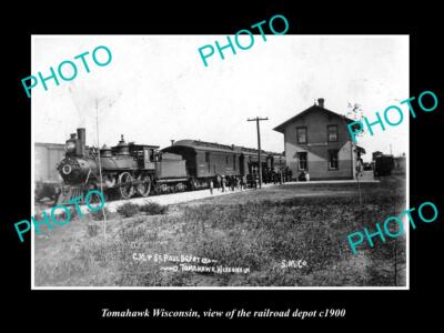 OLD LARGE HISTORIC PHOTO OF TOMAHAWK WISCONSIN RAILROAD DEPOT STATION ...
