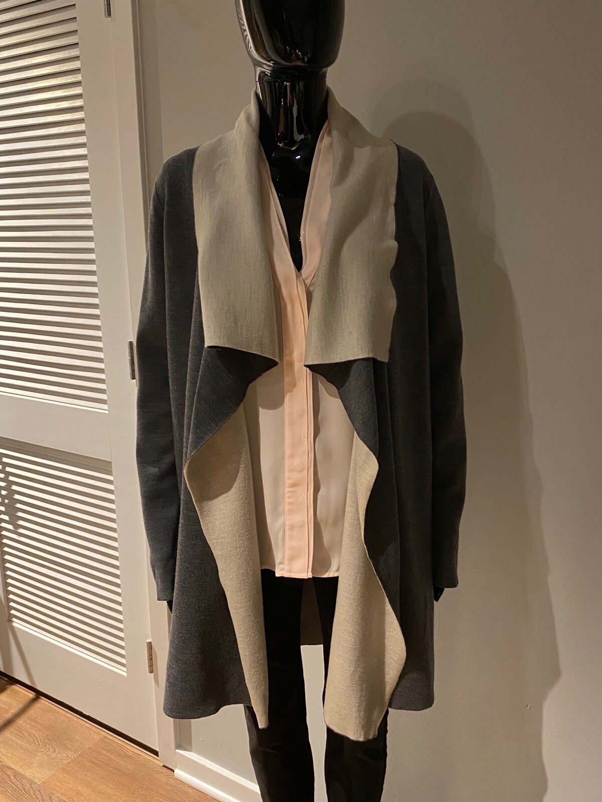 VINCE GREY MERINO WOOL BLEND TWO TONE DRAPE OPEN CARDIGAN SWEATER COAT ...