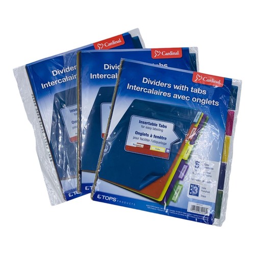 3 Sets Cardinal Poly 3 Hole Punch Insertable 5 Tab Index Dividers Multi ...