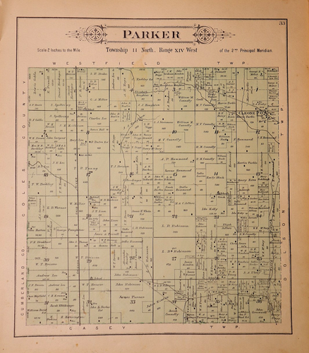Antique 1892 Plat Map ~ Parker Township, Clark County, Illinois (14x17 ...