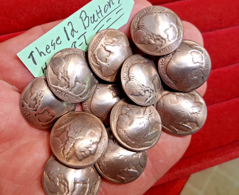12 Genuine US Buffalo Indian Head Nickel Domed Shank Coin Buttons 3/4 ...
