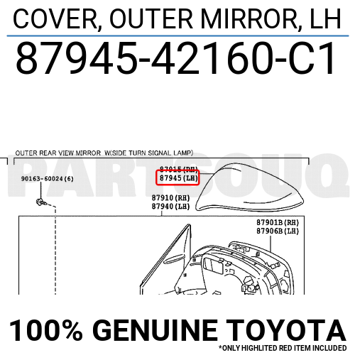 8794542160C1 Genuine Toyota COVER, OUTER MIRROR, LH 87945-42160-C1 | eBay