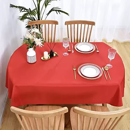 Oval Tablecloth 60 x 84 Inch Washable Fabric Table Cloth Solid Red ...